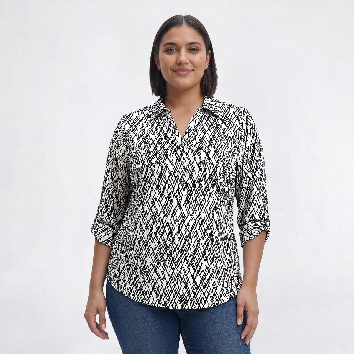 Click here for Plus Size Emily Daniels Split Neck Abstract Jacqua... prices